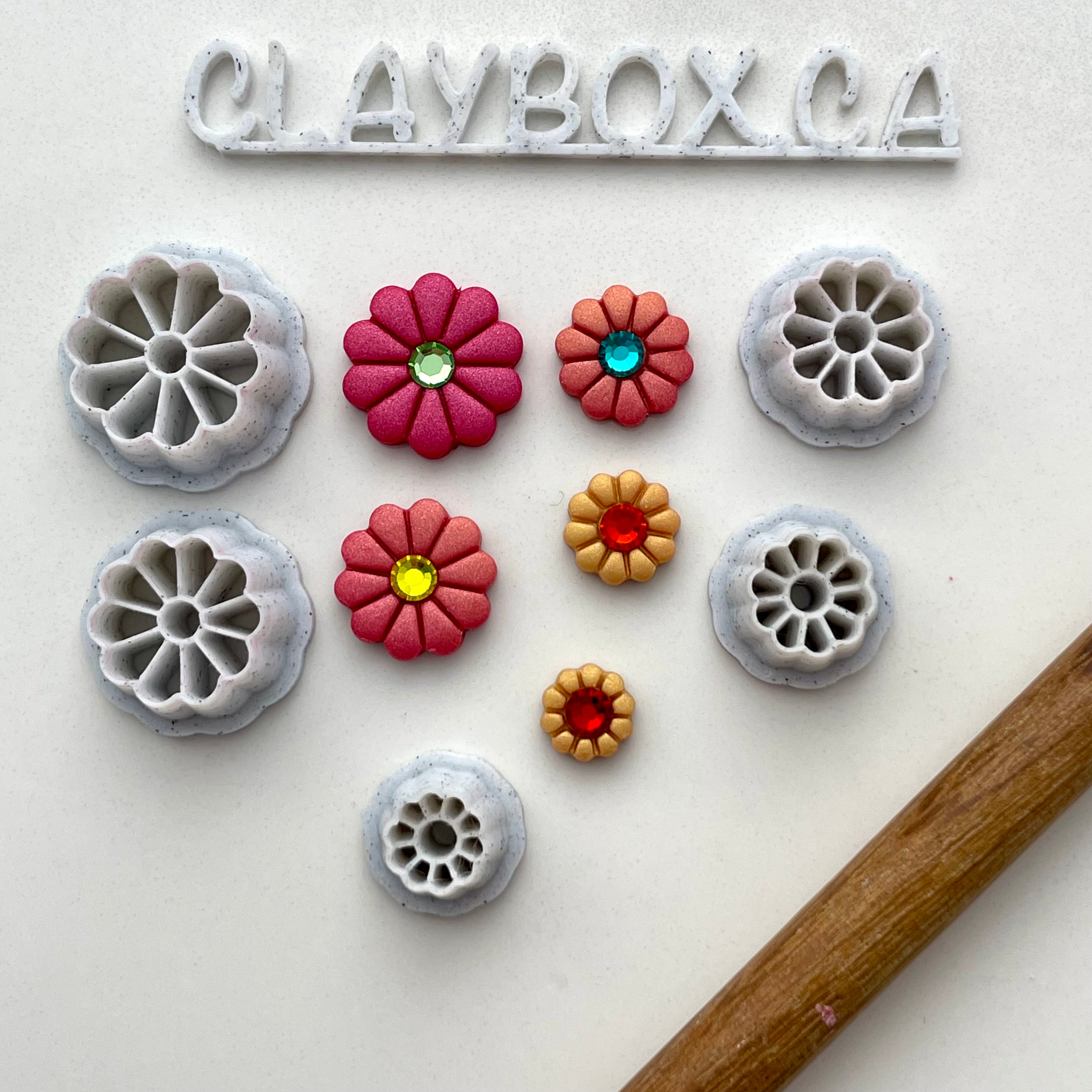 Teeny daisy cutters with Preciosa crystals - made for use with polymer ...